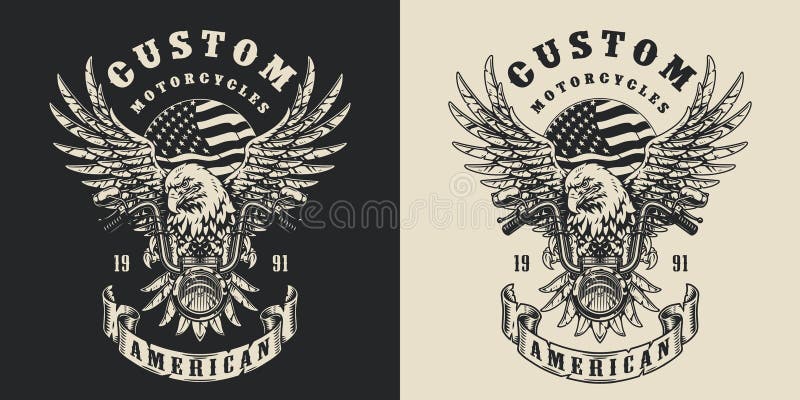 Custom Motorcycles Design Featuring Eagle and Flag Stock Vector ...