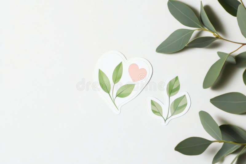 Custom Name Sticker Design Featuring Elegant Leaves and Heart Shapes on ...