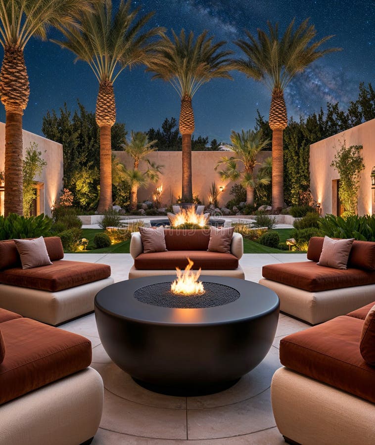 Custom Fire Pit Feature and Outdoor Living Area Stock Image - Image of ...