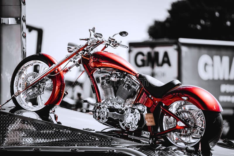 Custom Red Motorcycle Being Transported Editorial Photography - Image ...