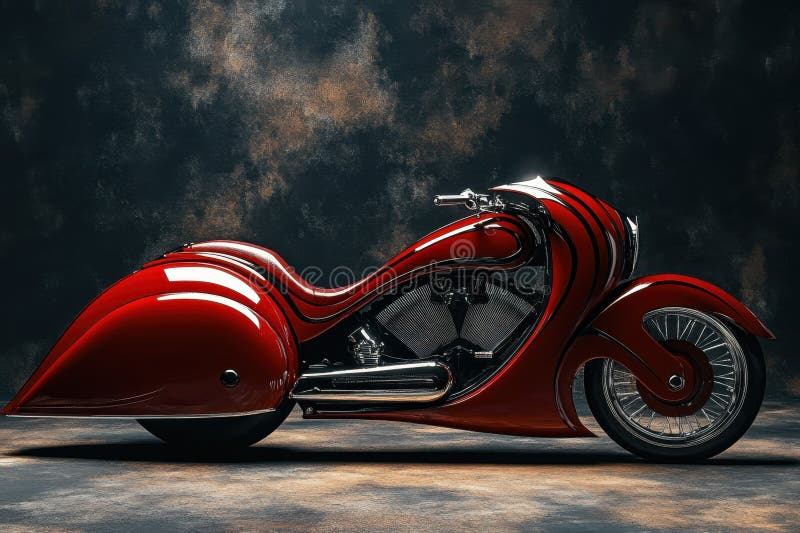 Custom Red Motorcycle with Unique Design Showcased in Studio Lighting ...