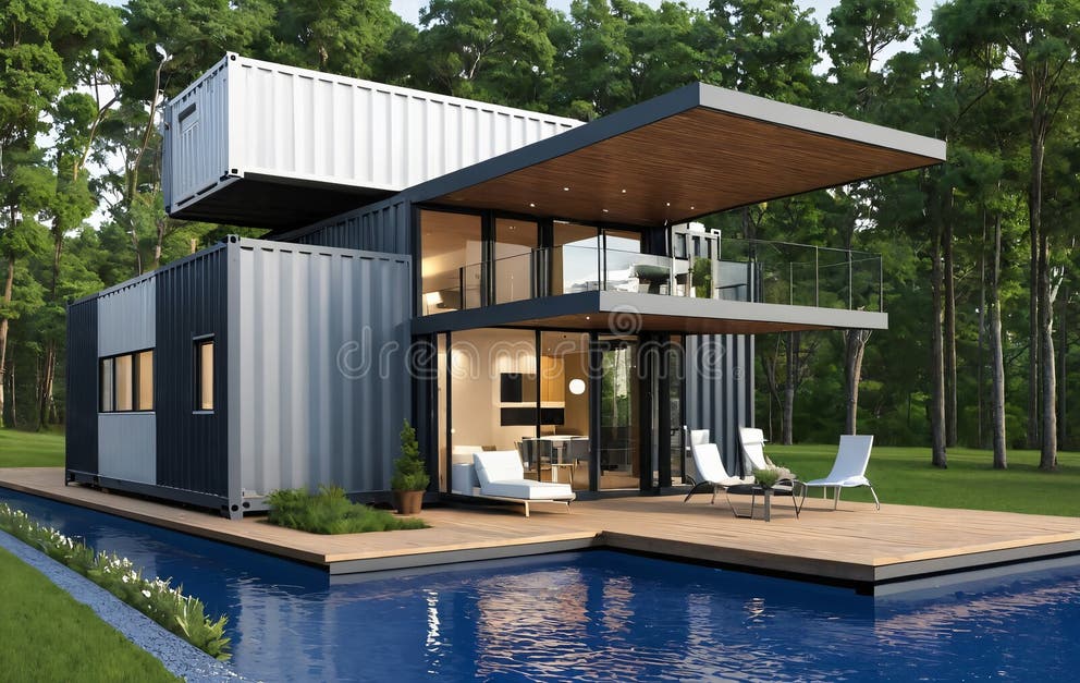 Custom Shipping Container Home Modern Architectural Design Stock ...