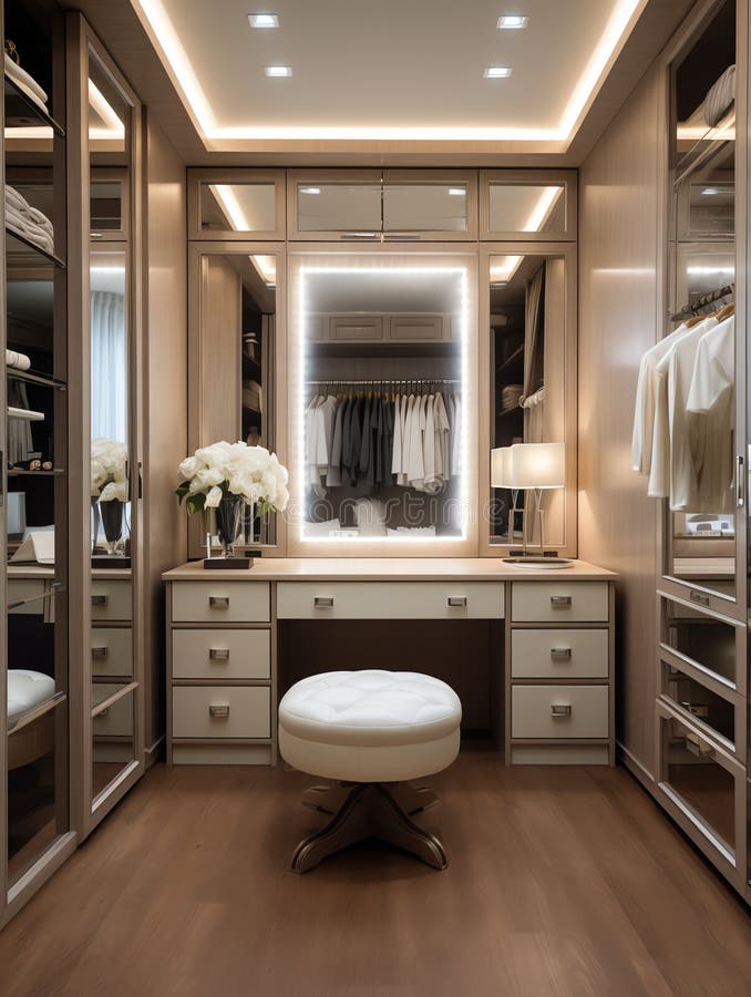 Custom Walk in Closet with a Dressing Table Beautiful Design Stock ...