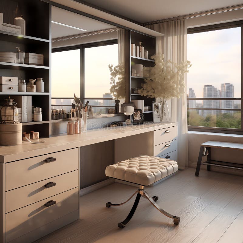 Custom Walk in Closet with a Dressing Table with Large Windows in Zebra ...