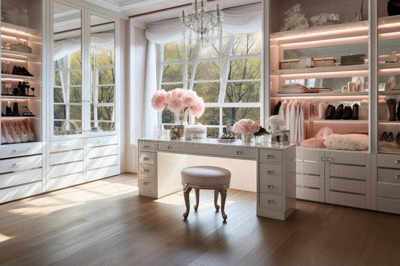 Custom Walk in Closet with a Dressing Table with Large Windows in Zebra ...