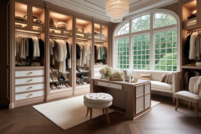 Custom Walk in Closet with a Dressing Table with Large Windows in Zebra ...