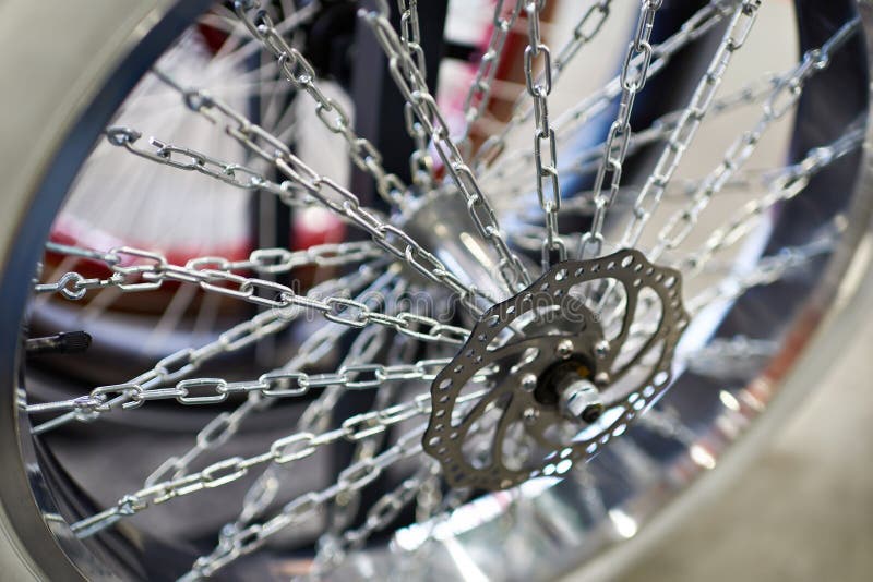 Custom Wheel with Spokes Chains for Bicycle Stock Photo - Image of ...