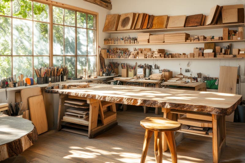 Custom Wooden Furniture Workshop with Unique Patterns Stock ...