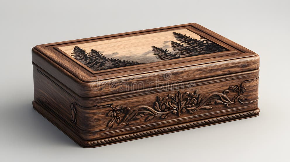 Custom Wooden Keepsake Box with Engraved Design Rustic. Stock ...