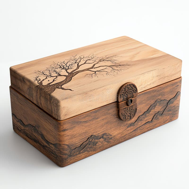 Custom Wooden Keepsake Box with Engraved Design, Rustic Finish, 3D ...