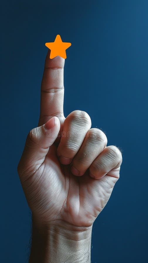 Customer Approval Closeup of Finger Tapping Five Star Excellent Rating ...
