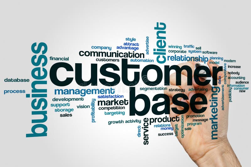 Customer Base Word Cloud Concept on Grey Background Stock Image - Image ...