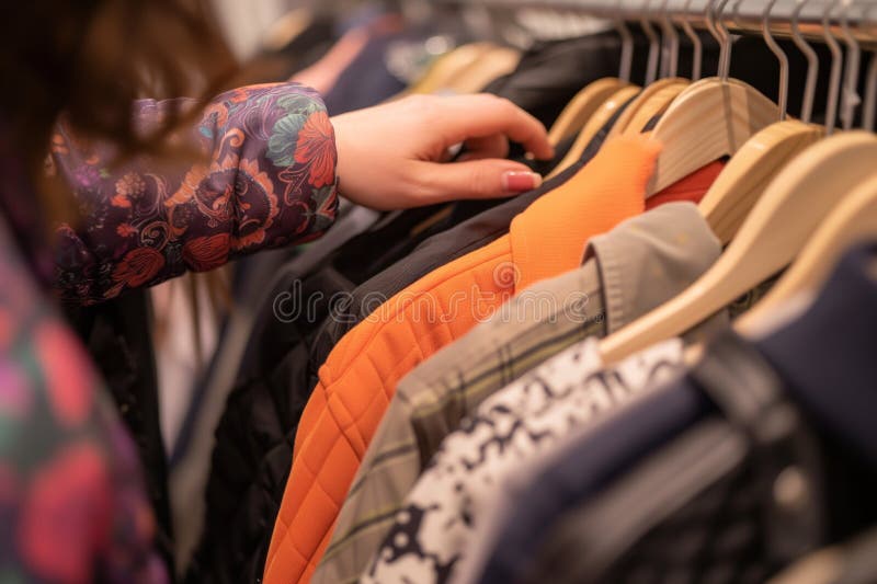 Customer Browsing through a Clothing Rack, Hands in Motion, Clothes ...