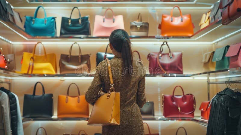 A Customer Browsing through Designer Handbags in a Boutique Stock ...
