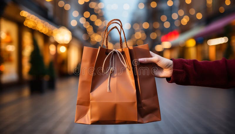 Customer Buying Gift in Retail Store, Holding Shopping Bag Generated by ...