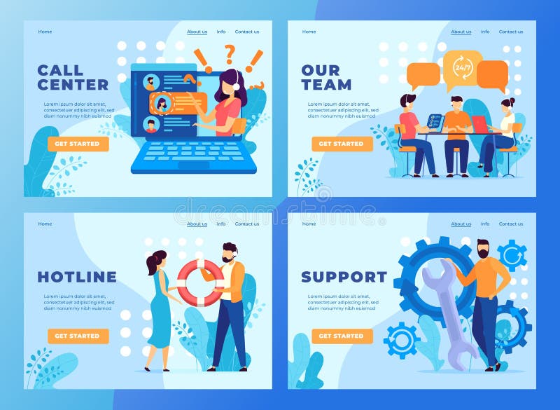 Customer Call Service Support Team Website Design, Vector Illustration ...