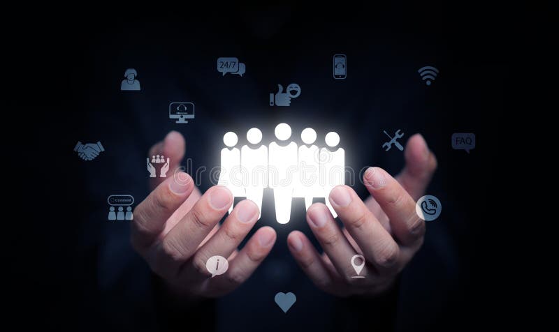 Customer Care Concept. a Person Holding Supported Customer Icons in His ...
