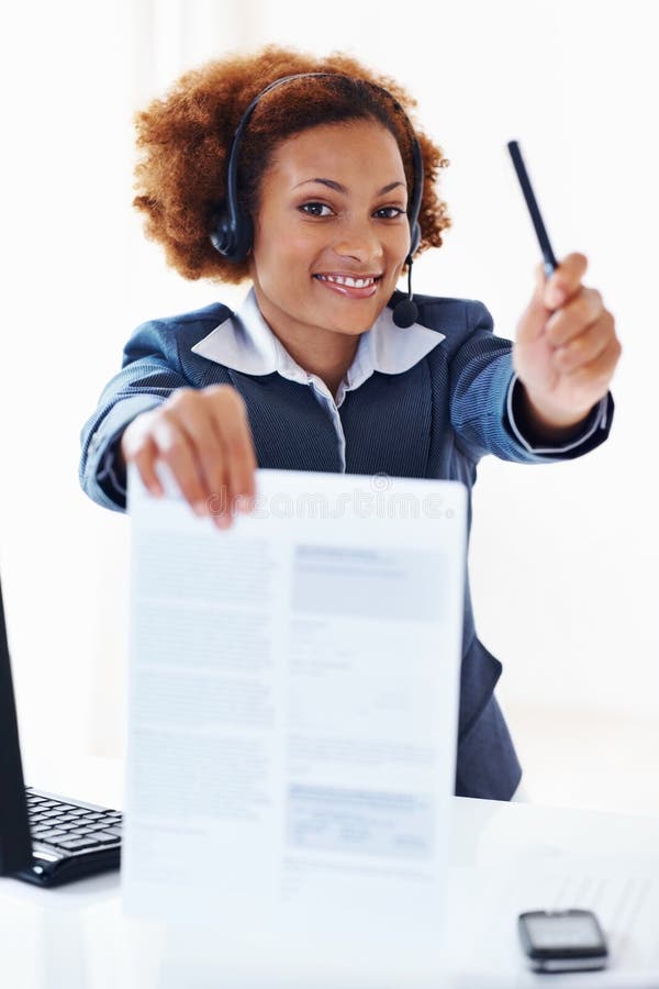 Customer Care Operator Showing Contract Document. Customer Care ...