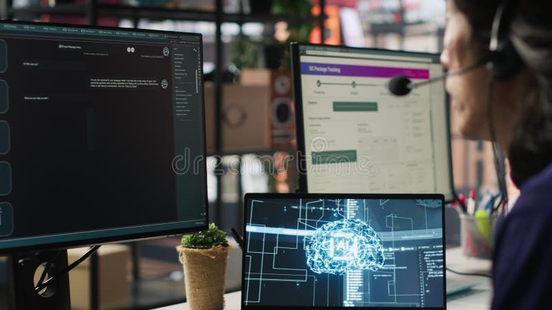 Customer Center Employee Uses Artificial Intelligence LLM Assistant ...