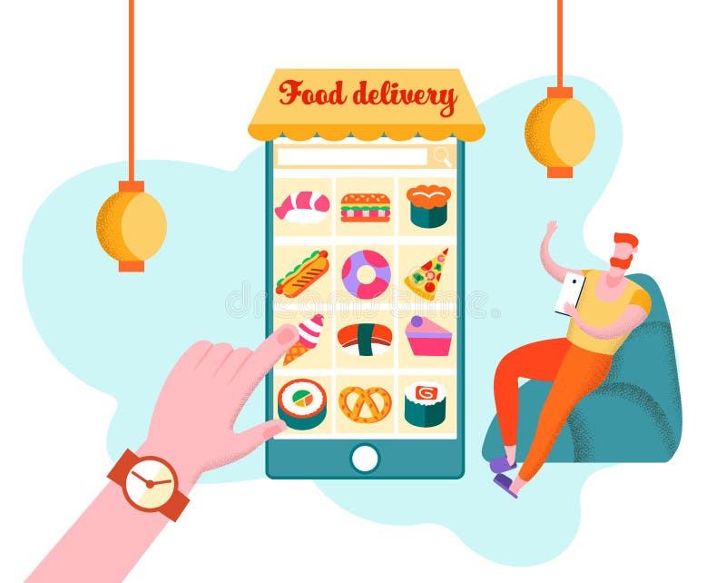 Customer Choose Food for Ordering in Application Stock Vector ...