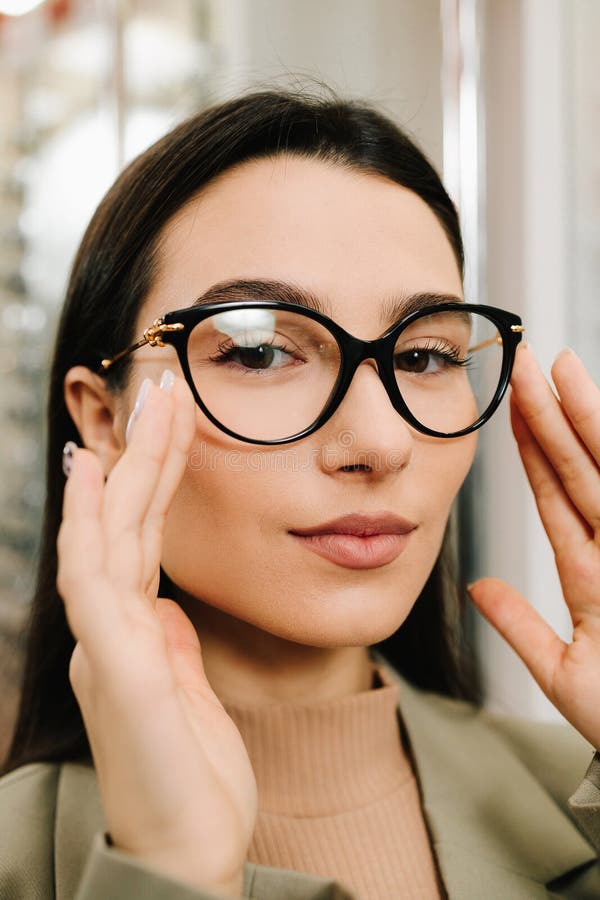 Customer Chooses Eyeglasses with Clear Lenses from the Shelf. Eyesight ...