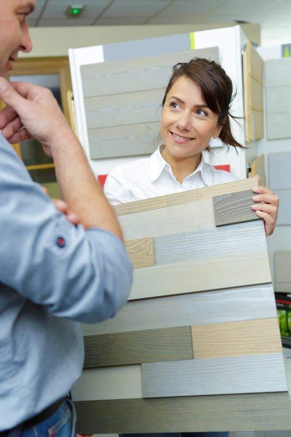 Customer Choosing Shade Wood in Materials Store Stock Photo - Image of ...
