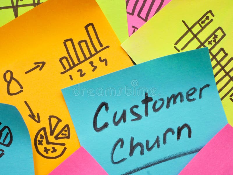 Customer Churn Inscription and Charts. Stock Photo - Image of client ...
