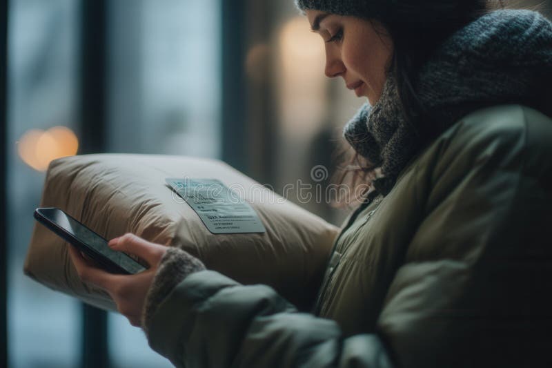 Customer Completing Delivery Payment Using Mobile Link in Soft Lighting ...