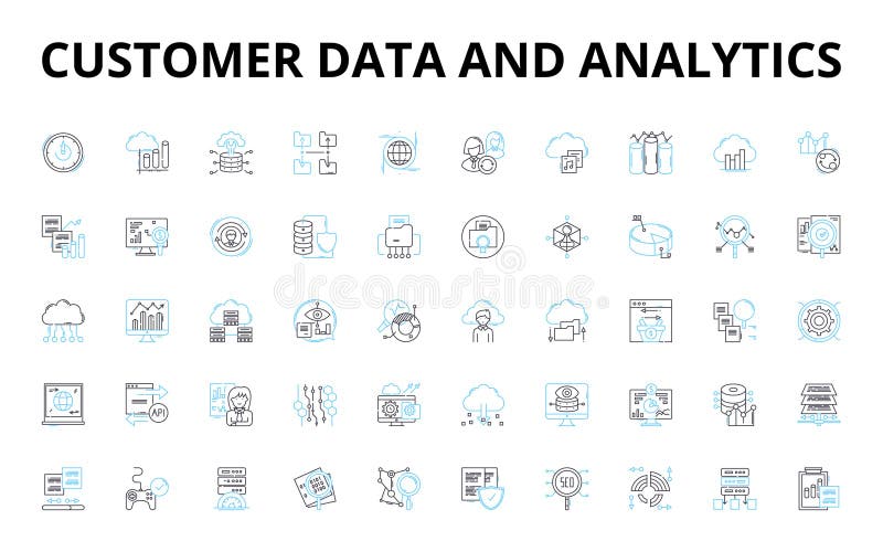 Customer Data and Analytics Linear Icons Set. Segmentation, Personalization, Profiling, Insights ...