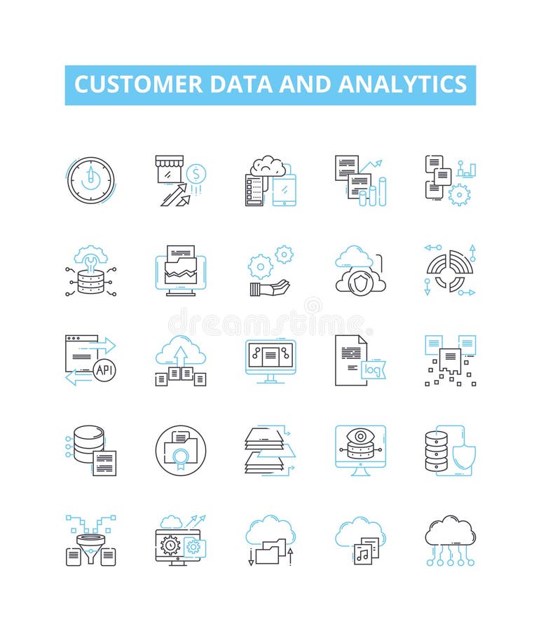 Customer Data And Analytics Vector Line Icons Set Customer Data