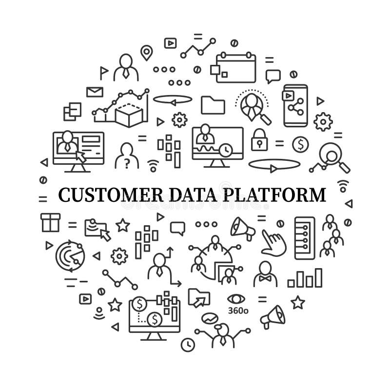 Customer Data Platform Line Icons Set Stock Vector - Illustration of ...