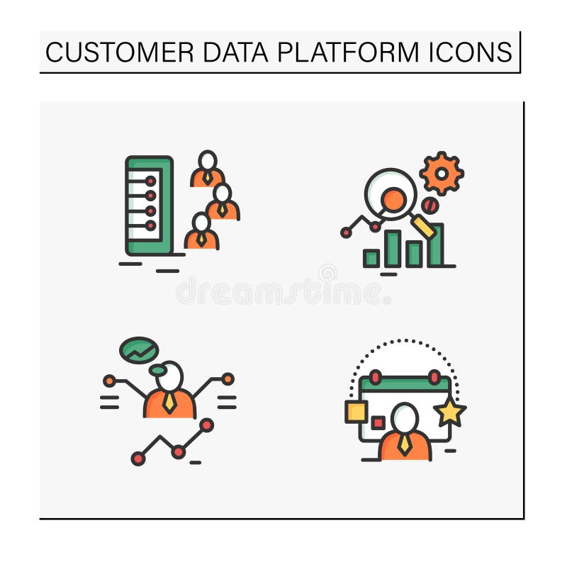Customer Data Platform Color Icons Set Stock Vector - Illustration of ...