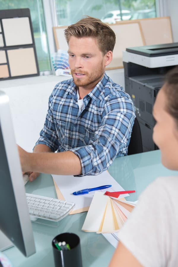 Customer and Designer Discussing Project in Bureau Stock Photo - Image ...