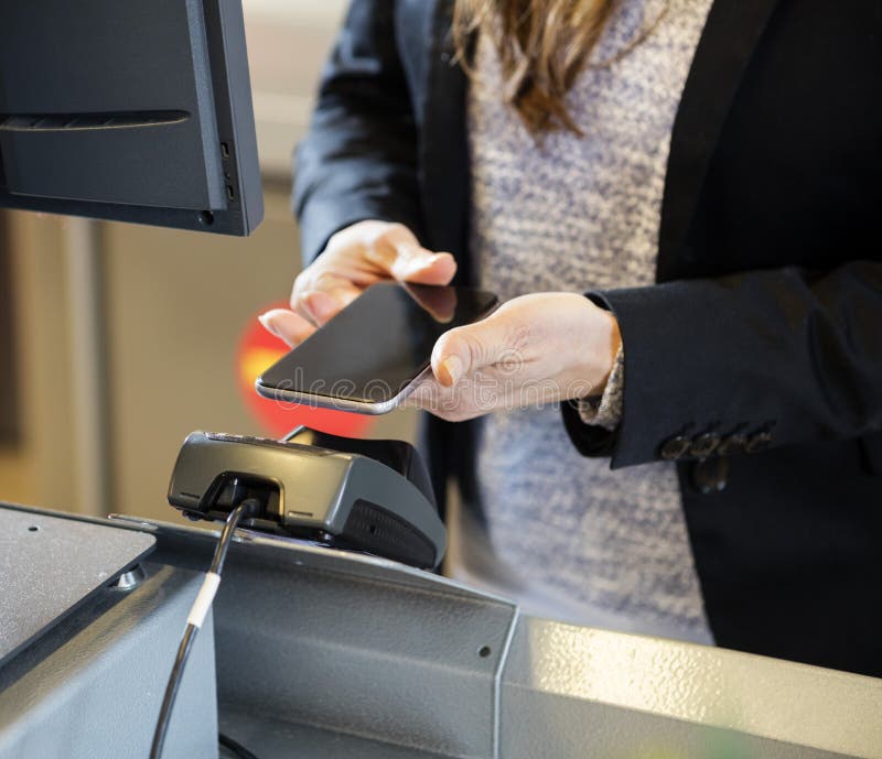 Customer Doing NFC Payment at Checkout Counter Stock Image - Image of ...