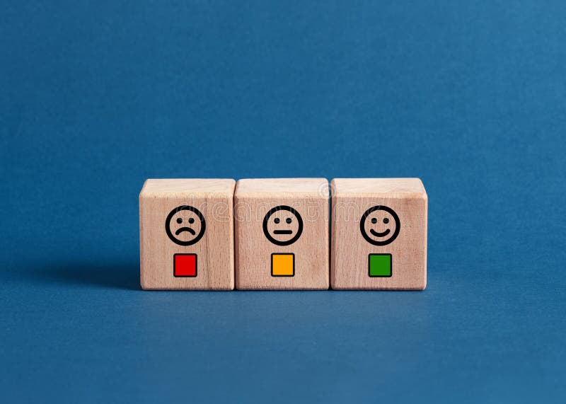 Customer Evaluating Service Quality Using Wooden Blocks with Emojis ...