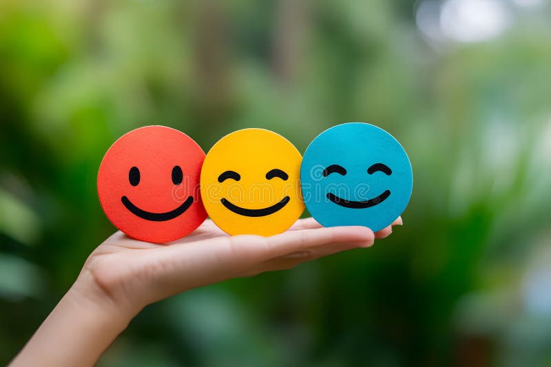 Customer Feedback Concept with Hands Holding Happy, Neutral, and ...