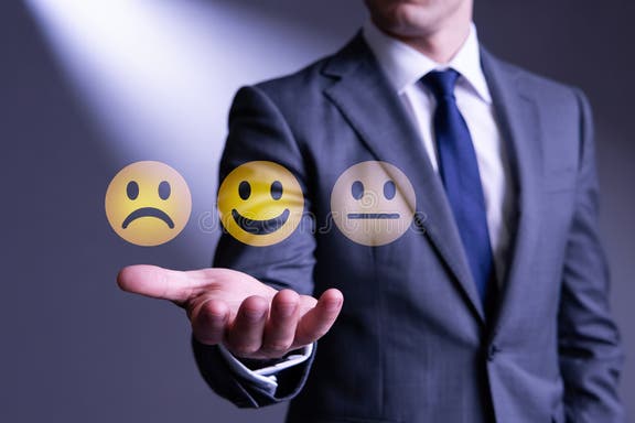 Customer Feedback Evaluation Hand Presenting Smiley Faces Rating System ...