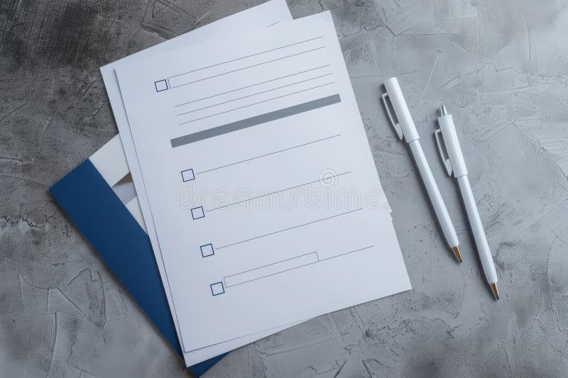 Customer Feedback Form with Pens on a Textured Gray Surface Stock ...