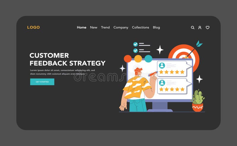 Customer Feedback Web Banner or Landing Page Dark or Night Mode Stock ...