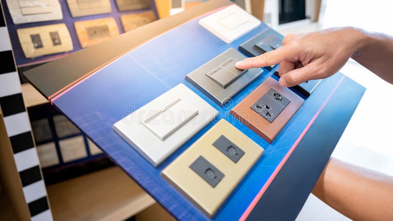 Customer Hand Pointing and Choosing Light Switch and Electric Socket on ...