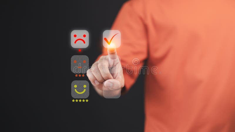 Customer Hand Touch a Digital Rating Interface, Selecting a One-star ...