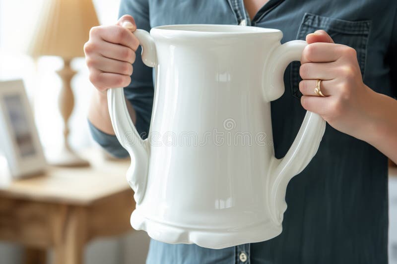 Customer Holding a Comically Large Mug, Both Hands Needed Stock ...