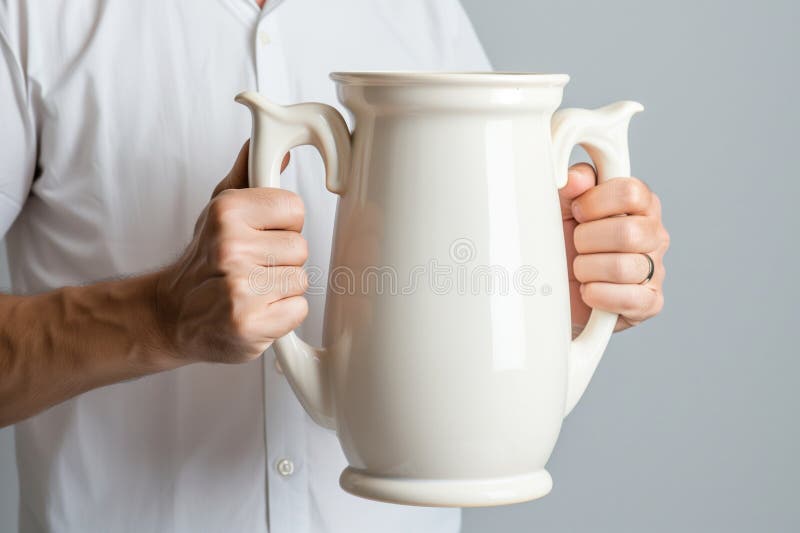 Customer Holding a Comically Large Mug, Both Hands Needed Stock ...
