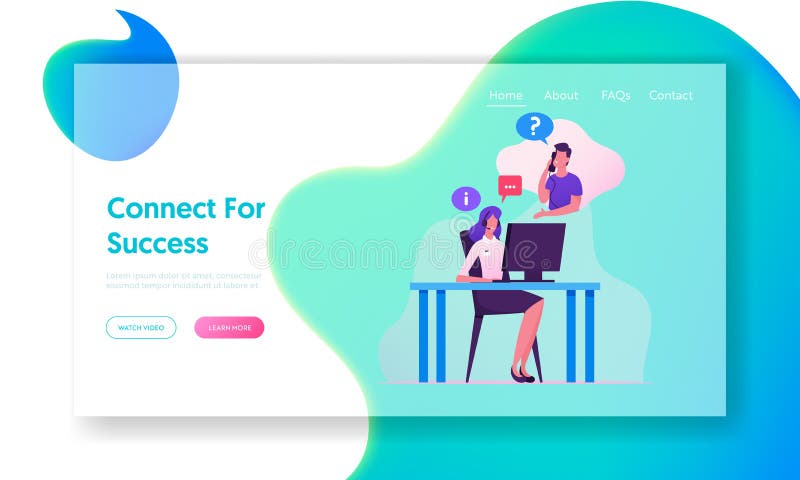 Customer Hotline Support Service Website Landing Page. Operator ...