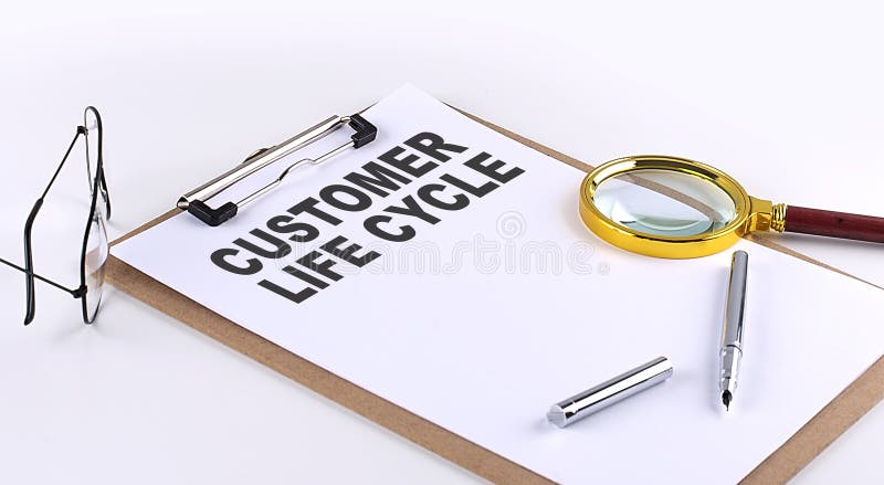 CUSTOMER LIFE CYCLE Text on Clipboard on White Background, Business ...