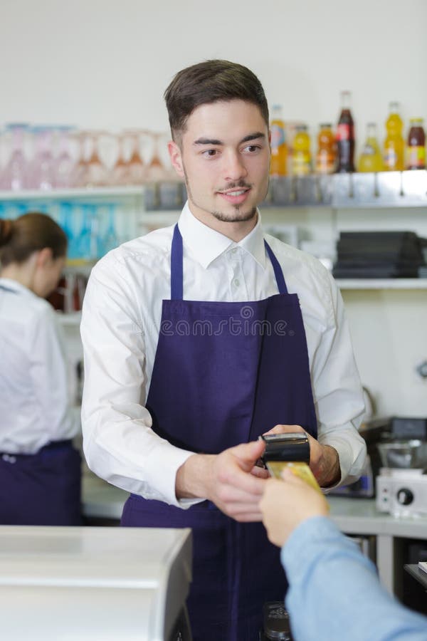 Customer Makes Credit Card Payment on Pos Helded by Waiter Stock Image ...