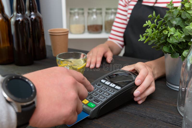 Customer Making Wireless or Contactless Payment Using Credit Card Stock ...
