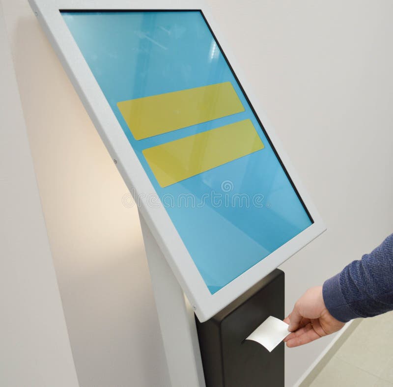 Customer Ordering on Touch Screen Kiosk in Restaurant Stock Image ...