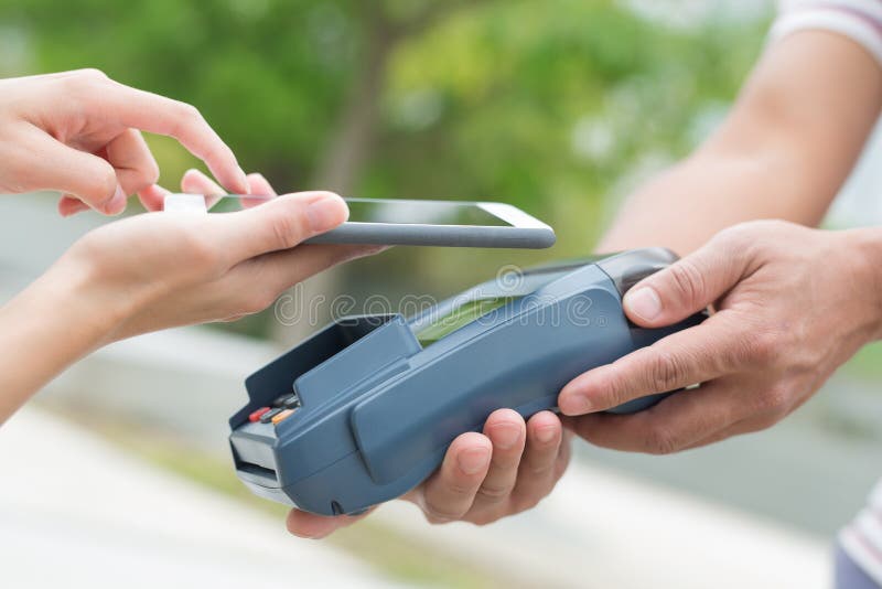 Customer pay by cellphone stock image. Image of bank - 70194817