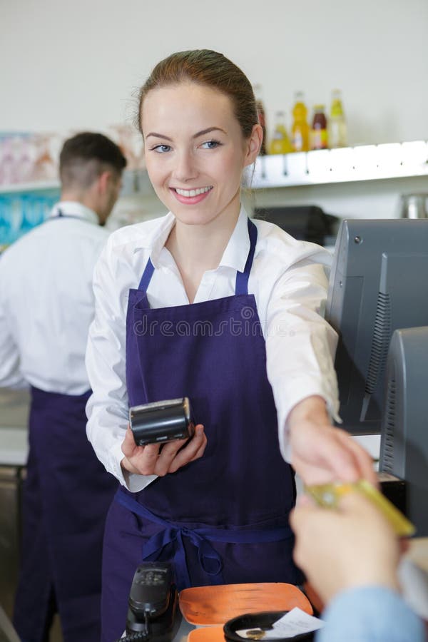 Customer Paying by Credit Card at Juice Bar Stock Image - Image of ...